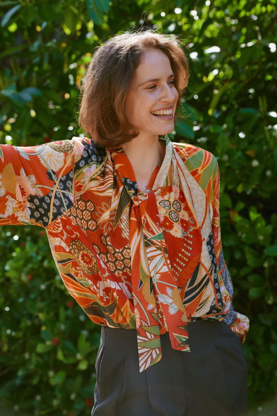 ONE HUNDRED STARS PUSSYBOW BLOUSE FANS SCARLET - Rococo Boutique Ireland