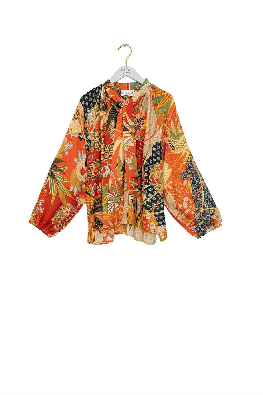 ONE HUNDRED STARS PUSSYBOW BLOUSE FANS SCARLET - Rococo Boutique Ireland